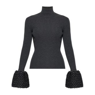Alexander McQueen Wollpullover mit Rollkragen und dekorativen &Auml;rmeln - - Knitwear - Damen - Grau - S