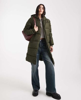 Pieces Doudoune longue à capuche - Kaki profond-Vert