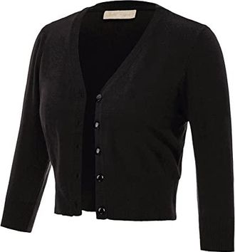 Belle Poque Cardigan Vintage des années 50 avec Broderie Cerises et col en V et Manches 3/4 pour Femme GF609, Boutons Noirs et Noirs, L