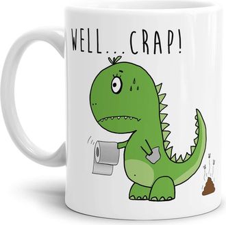Tassendruck Dino-Tasse Well? Crap! - Toilettenpapier Geschenk-Artikel/Liebes-Tasse/Witzig/Paar/Liebe/Kaffeetasse/Teetasse/Dino-Saurier/Weiss