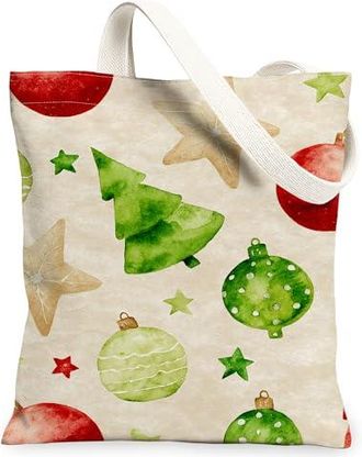 Generic Sacs fourre-tout en toile pour d&eacute;corations de No&euml;l, sacs d&eacute;picerie r&eacute;utilisables, vintage, l&eacute;gers, lavables avec bandouli&egrave;re, vert, 13x15 Inch