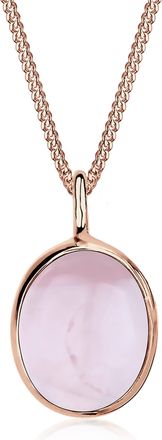 Elli Halskette Damen Oval Solitär Anhänger mit Rosenquarz in 925 Sterling Silber Rosévergoldet