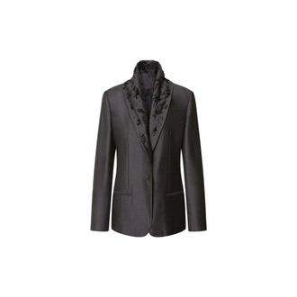 Alberta Ferretti Femme, Vestes, Gris, Taille: 36 FR Veste de tailleur en laine et soie perl&eacute;e