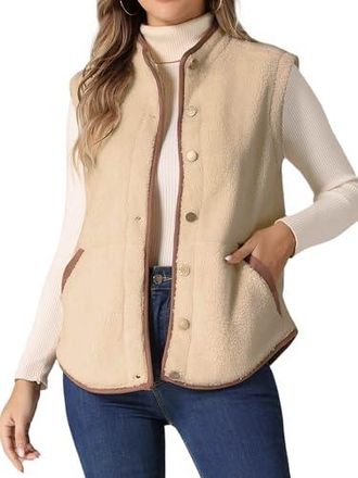 Allegra K Gilet Polaire pour Femme en Peluche Douce avec Poches et Boutons Manteaux Sans Manches dHiver Marron M