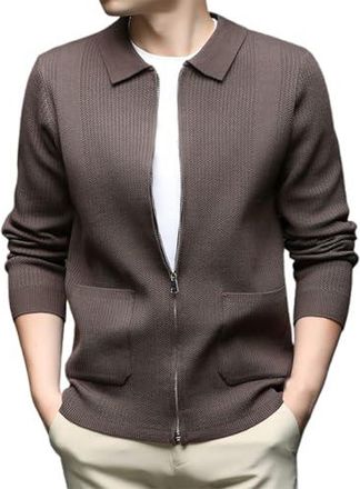 Generico Cardigan pour homme en Tricot avec fermeture &eacute;clair avec Revers en Tricot&eacute; Col Cardigan Homme Doux &Eacute;l&eacute;gant Pull Manteau Viking peut &ecirc;tre port&eacute; avec de
