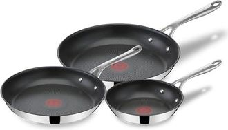 T-fal Jamie Olivers Cooks Direct Inox Batterie de cuisine 3 po&ecirc;les 20/24/28 cm, Rev&ecirc;tement antiadh&eacute;sif, Indicateur de cuisson, Poign&eacute;e s&ucirc;re rivet&eacute;e, Inducti