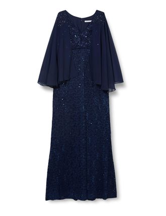 Gina Bacconi Damen Langes Kleid mit V-Ausschnitt und Illusion Capelet Cocktailkleid, Navy, 38