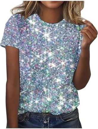 Generic T-shirt d&eacute;contract&eacute; &agrave; paillettes pour femme avec strass - Coupe ample - Style d&eacute;contract&eacute; - Manches courtes - Brillant - Coupe ample - Tendance - 2025