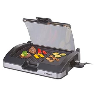 Cloer 6725 Barbecue-Grill, Tischgrill mit Glasdeckel, Antihaftbeschichtet, 2200 Watt, Grillfl&auml;che: 29 x 39 cm, silber/ schwarz