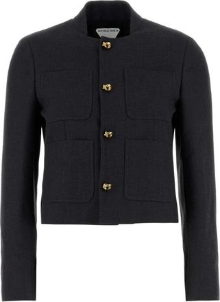 Bottega Veneta Femme, Vestes, Gris, Taille: 40 FR Cropped Wool Blend Jacket
