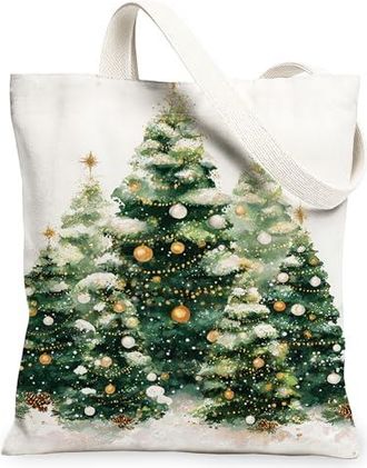 Generic Sacs fourre-tout en toile motif arbres de No&euml;l, sacs d&eacute;picerie r&eacute;utilisables, vintage, l&eacute;gers, lavables, blanc, 13x15 Inch