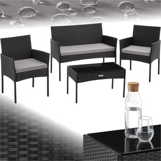 TecTake Rattan Gartenmöbel Set, Outdoor Lounge Möbel,1x Gartenbank, 2X Stuhl, 1x Balkontisch, mit Outdoor Kissen wetterfest, Balkonmöbel Kleiner Balkon, Loung