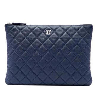 Chanel Pre-owned Quilted Caviar Leather Clutch - - Pre-owned - Damen - Blau - ONE SIZE