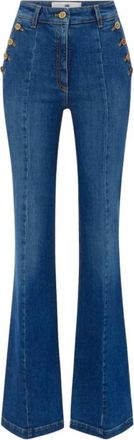 Elisabetta Franchi Jean palazzo bottoni dorati - Femme - Jeans - Bleu - Taille: W28