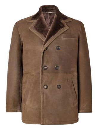 Eleventy veste boutonn&eacute;e en peau lain&eacute;e - Marron