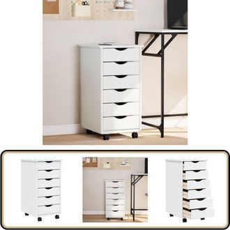 vidaXL Armoire roulante avec tiroirs moss blanc bois de pin solide - Meuble Roulant - Commode - Classement - Rangement - Tiroir