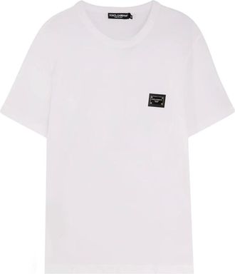 Dolce & Gabbana Homme, Tops, Blanc, Taille: L T-shirt en coton avec étiquette de marque
