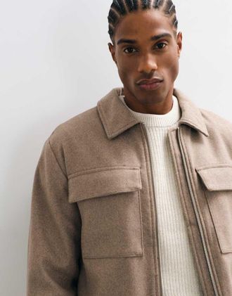 Only & Sons veste de travail en m&eacute;lange de laine beige-Neutre