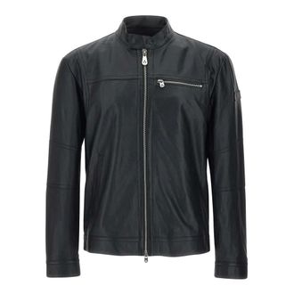 Peuterey Homme, Vestes, Noir, Taille: L Veste de Motard en Cuir Noir Saguaro