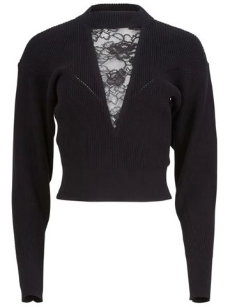 Fleur du Mal Cropped-Pullover mit Spitzeneinsatz - Schwarz