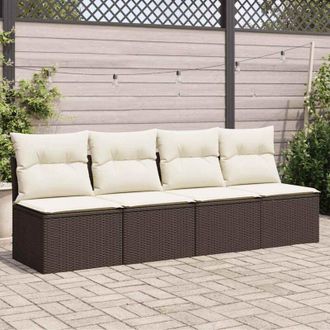 vidaXL Gartensofa mit Kissen 4-Sitzer Braun Poly Rattan - Vidaxl