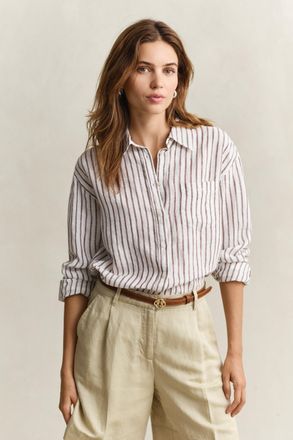GANT Damen Relaxed Fit Leinen Bluse mit Streifen (46) FRESH SOIL