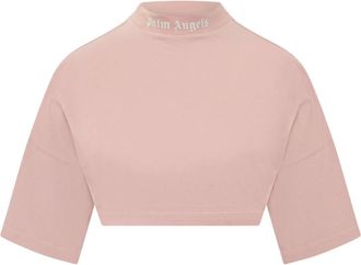 Palm Angels Femme, Tops, Rose, Taille: 36 FR T-shirt court &agrave; logo imprim&eacute;