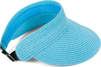 styleBREAKER Papierstroh Visor Cap einfarbig | Sonnenvisier mit elastischem Band und Hakenverschluss | Luftige Schildkappe als Sonnenhut für Damen, Farbe:Türkis