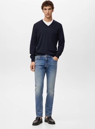 Mango Jean Jan slim-fit d&eacute;lav&eacute; fonc&eacute; effet us&eacute; bleu fonc&eacute; - Homme - 36 - MANGO MAN