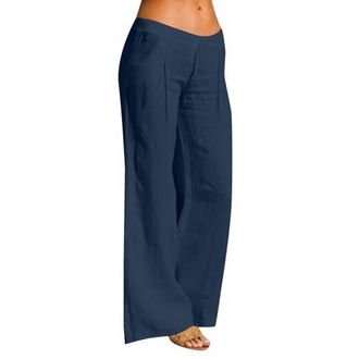 Generic Ydsxlp Pantalon large en lin pour femme - Taille &eacute;lastique - Coupe droite - Jambe large - Pantalon de d&eacute;tente d&eacute;t&eacute; de couleur unie - Pantalon de plage
