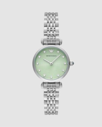 Emporio Armani Damenuhr aus silberfarbenem Edelstahl mit zwei Zeigern, AR11667