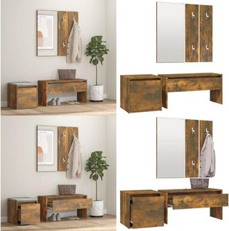 vidaXL Garderoben-Set R&auml;uchereiche Holzwerkstoff - Flurm&ouml;bel - Garderobensatz - Holzschrank - Schuhregal - Wohnzimmerdeko - Home & Living