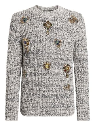 Dolce & Gabbana flower-embellished round-neck sweater - Tons neutres