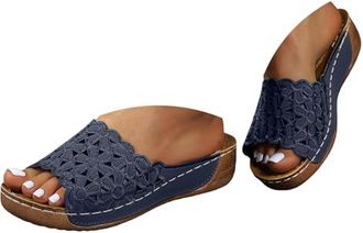 Generic Sandales compens&eacute;es orthop&eacute;diques pour femme - Style d&eacute;contract&eacute; - Bout ouvert - Couleur unie - Sandales orthop&eacute;diques confortables avec soutien de la