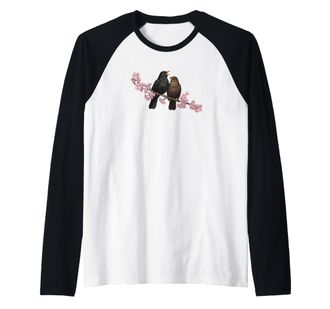 jz.birds Amsel P&auml;rchen in Kirschbl&uuml;ten Gartenvogel Singvogel Vogel Raglan