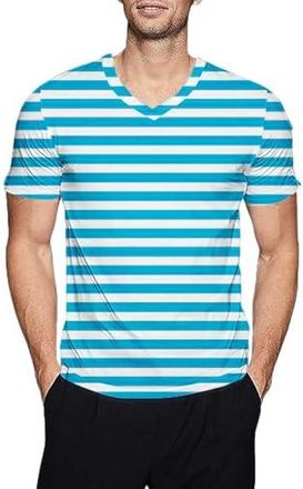 Generic T-shirt ray&eacute; pour homme d&eacute;contract&eacute; et tendance avec col en V et manches courtes, bleu ciel, 3XL
