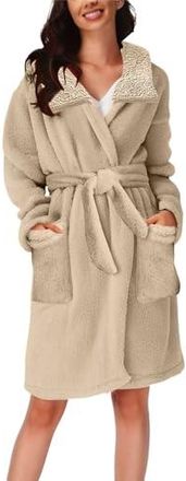 Generic Peignoir &eacute;pais pour femme, peignoir en &eacute;ponge moelleux, d&eacute;contract&eacute;, chaud, ultra doux, thermique avec poches, peignoir kimono tendance, couleur unie,