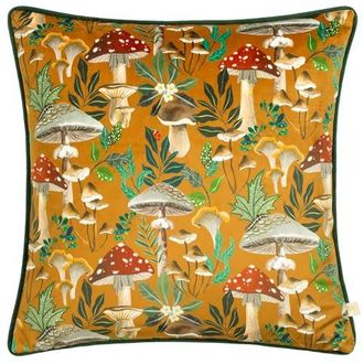 furn. Wylder Nature Wild Gardens Housse de Coussin passepoil&eacute;e en Velours Motif Champignons
