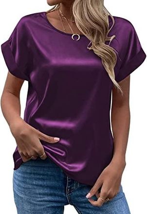 Generic T-shirt d&eacute;contract&eacute; &agrave; manches courtes pour femme - Coupe ample - Col rond - L&eacute;ger - Pour le travail, le quotidien, les voyages, violet, XXL