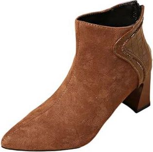 Generic Bottines pour femme &agrave; talon bloc &eacute;pais &eacute;l&eacute;gant &agrave; bout pointu couleur unie fermeture &eacute;clair dans le dos classique confortable pour le travail et le bur