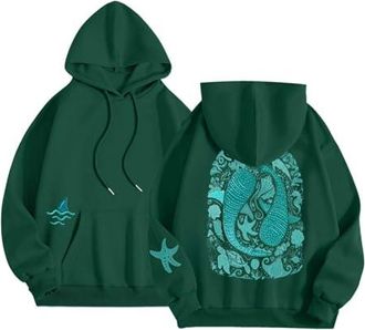 Generic Sweat &agrave; capuche 2026 pour femmes avec cordon de serrage, manches longues, &eacute;paules tombantes et poche, Vert, XXL