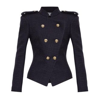 Balmain Tweedjacke mit aufgen&auml;hten Revers - - Jackets - Damen - Lila - XS