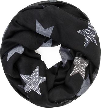 Glamexx24 Loop schal leichter Langschal Sterne Muster Schlauchschal Strass Tuch Viele Farben SC20170401, Schwarz, Einheitsgr&ouml;&szlig;e