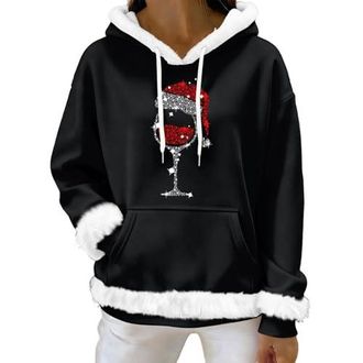 Generic Pull de No&euml;l 2025 pour femme - Grande taille - Haut &agrave; manches longues - Doux et ample - Confortable - Chaud - Cordon de serrage - Sweat &agrave; capuche de N