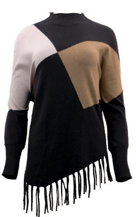 Passioni Strickpullover mit asymmetrischem Saum mit Fransen
