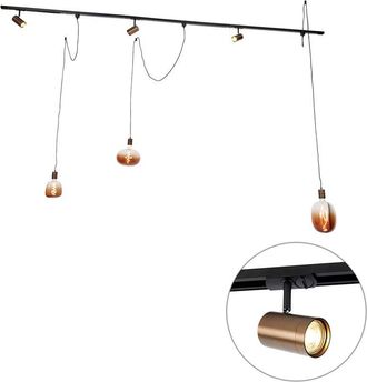 QAZQA 1-Phasen-Schienensystem mit 3 Strahlern und H&auml;ngelampen dunkelbronze - Cavalux Jeana