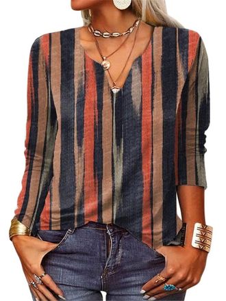 Onsoyours Damen T-Shirt Langarm Elegant Oberteile Casual Rundhals Shirts Langarmshirt Bluse Tops E1 Orange L