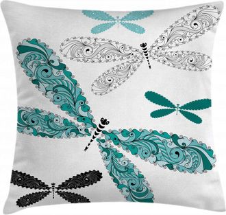 Abakuhaus Libelle Kissenbezug, Aufwändiger Damast, Wasser und Schmutz resistent Stoff Digital Druck Für den Innen oder Außen Bereich, 45 x 45 cm, Schwarz Teal