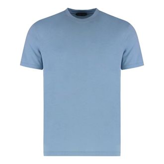 Tom Ford Homme, Tops, Bleu, Taille: M Lyocell Cotton Crew Neck T-Shirt
