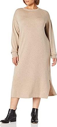 The Drop Suki Robe Pull pour Femme, Longueur Midi, Côtelé, Encolure en V dans le Dos, Sable Chiné, Taille S